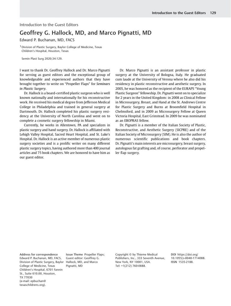 Lembi Propeller - "Seminars in Plastic Surgery" - Prof. Marco Pignatti